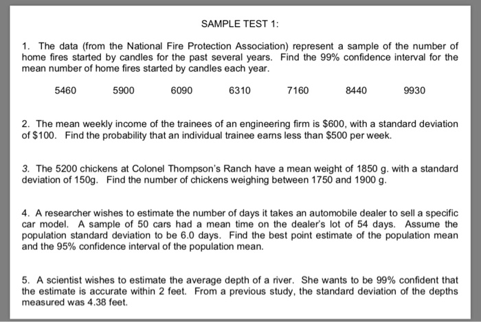 Solved SAMPLE TEST 1: 1. The data (from the National Fire | Chegg.com