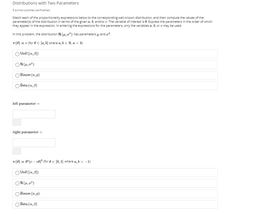 Solved Distributions with Two Parameters 9 puntos posibles | Chegg.com