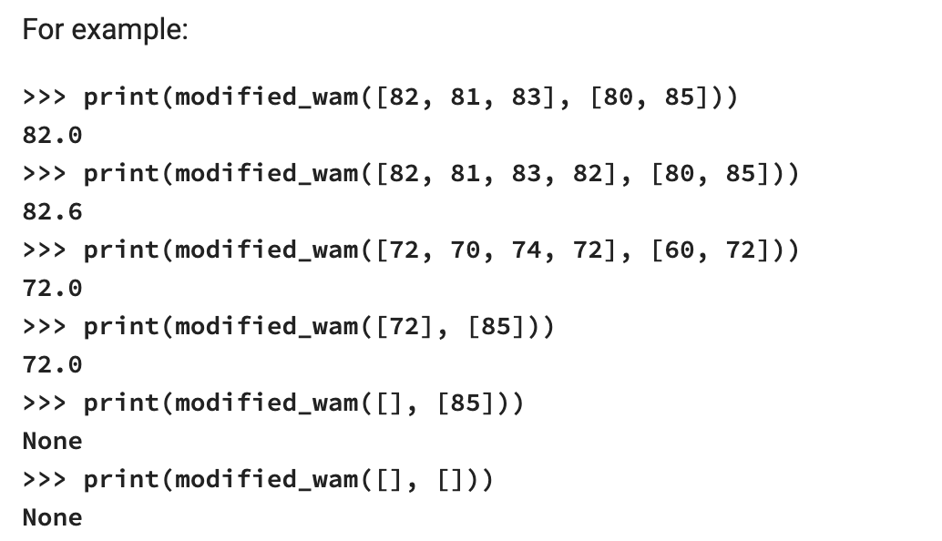Solved The following function modified_wam() takes two | Chegg.com