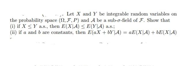 Solved Let X and Y be integrable random variables on the | Chegg.com