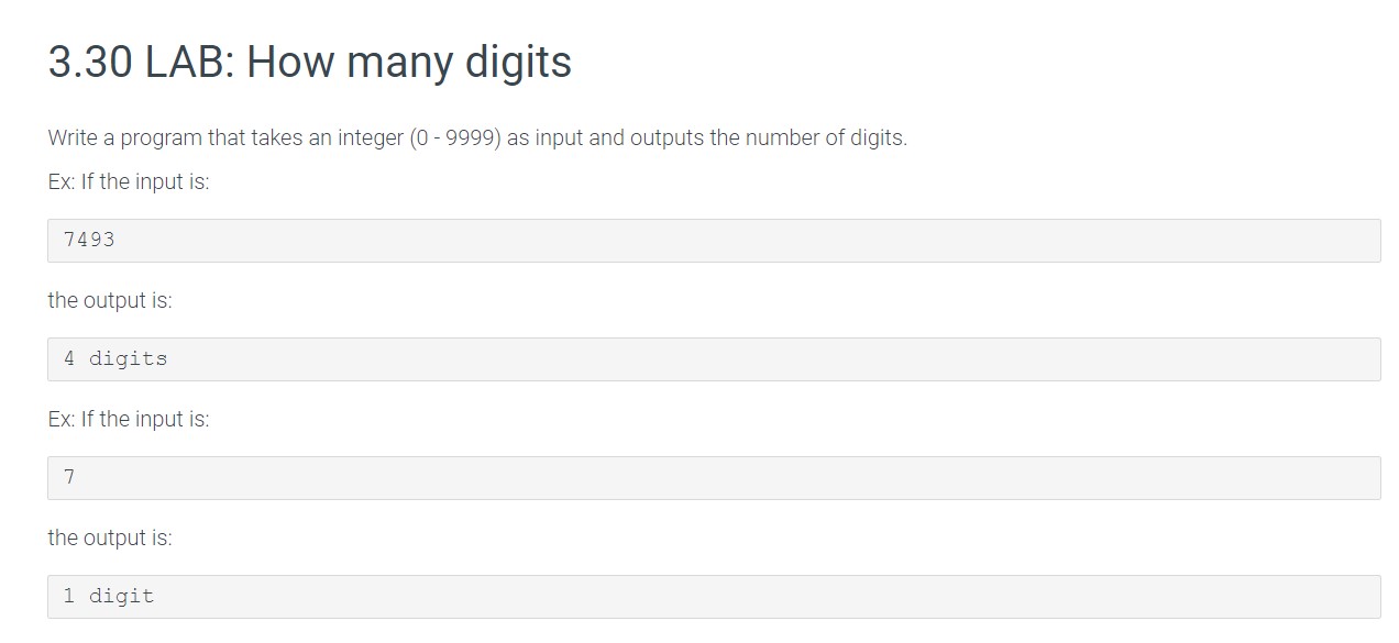 Solved 3.30 LAB: How many digits Write a program that takes | Chegg.com