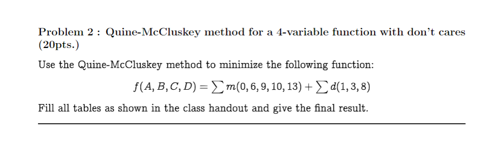 Solved Problem 2 : Quine-McCluskey method for a 4-variable | Chegg.com