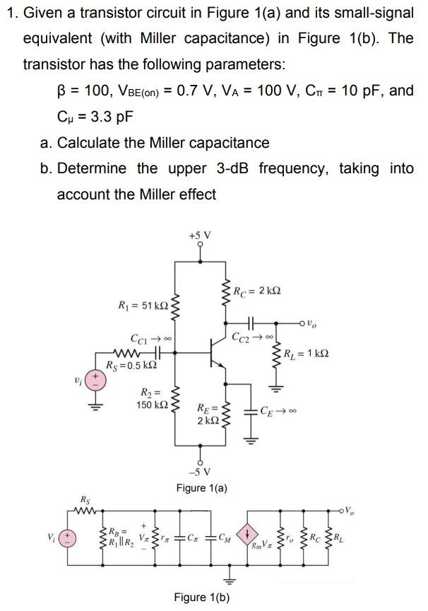 Solved 1. Given a transistor circuit in Figure 1(a) and its | Chegg.com