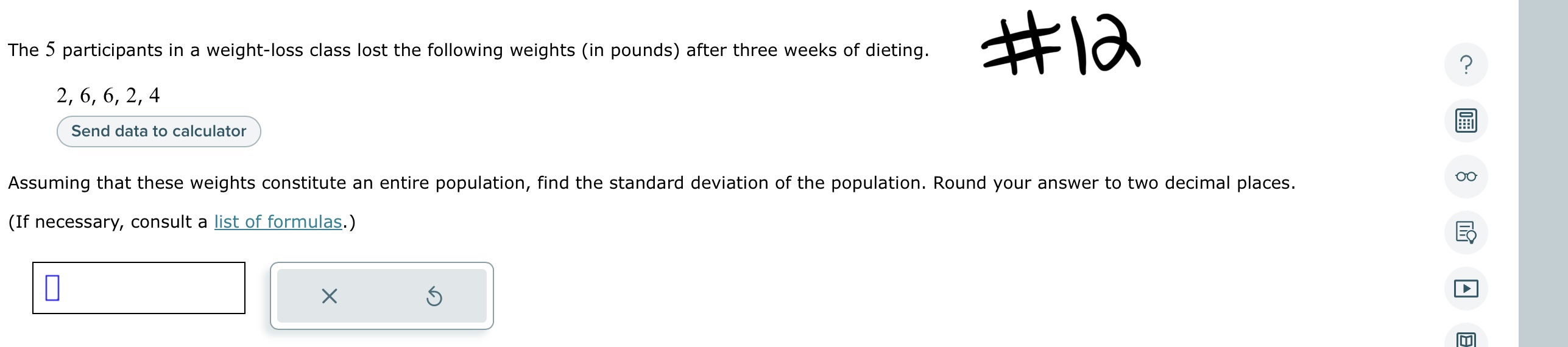 Solved \r\nFind the standard deviation of this sample of | Chegg.com