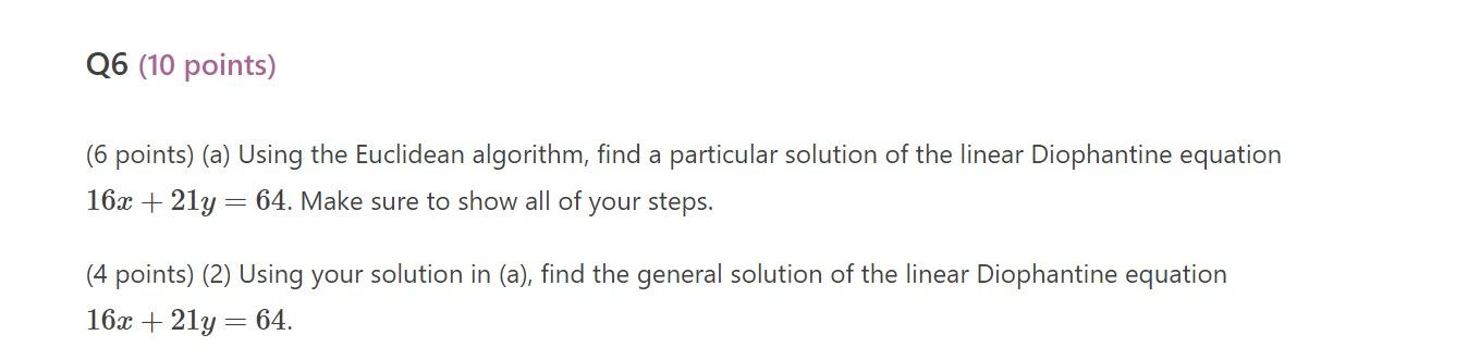 Solved Q6 (10 points) (6 points) (a) Using the Euclidean | Chegg.com