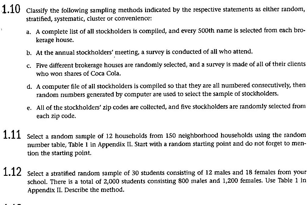 Solved 1.10 Classify the following sampling methods | Chegg.com