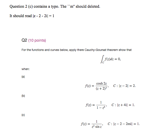 Solved Question 2 (c) contains a typo. The "m" should | Chegg.com
