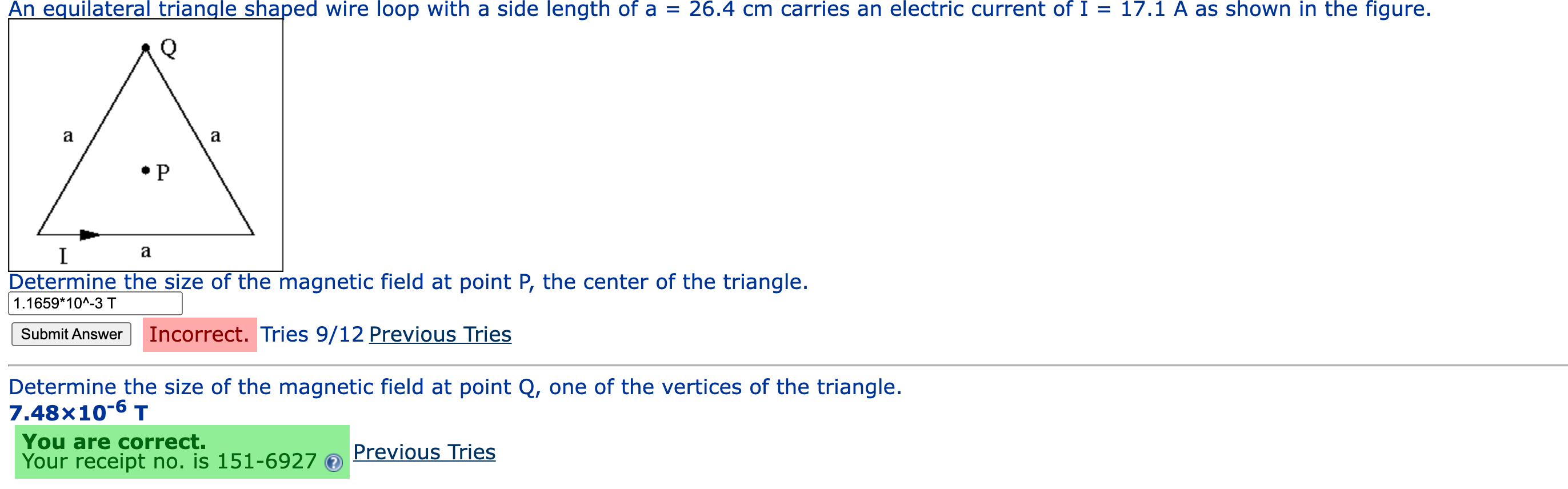 Solved An equilateral triangle shaped wire loop with a side | Chegg.com