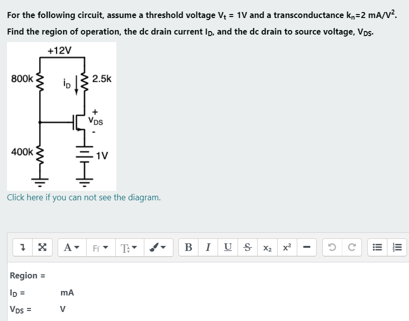 Solved For the following circuit, assume a threshold voltage | Chegg.com