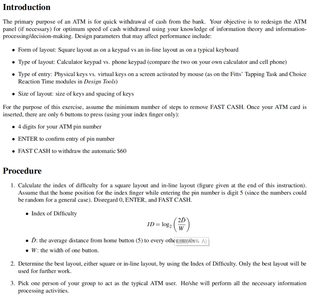 Introduction The primary purpose of an ATM is for | Chegg.com