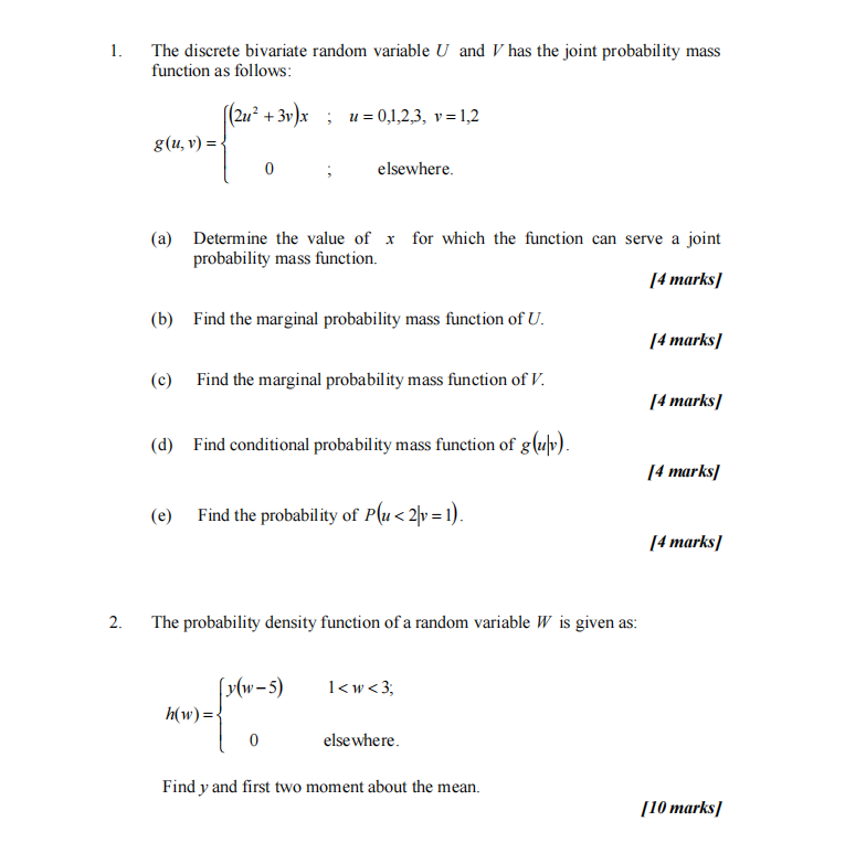 Solved 1. The discrete bivariate random variable U and V has | Chegg.com