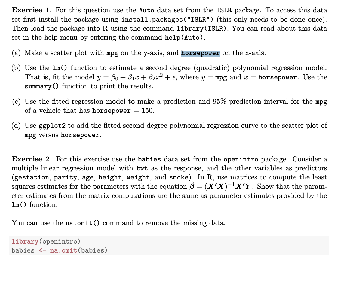 Solved Exercise 1. For this question use the Auto data set | Chegg.com