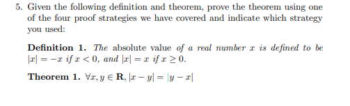 Solved 5. Given the following definition and theorem, prove | Chegg.com