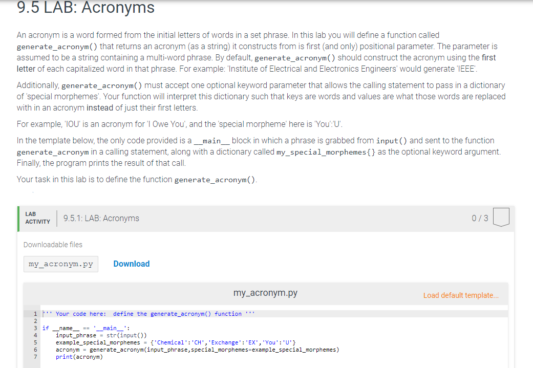 Solved 9.5 LAB: Acronyms An acronym is a word formed from | Chegg.com