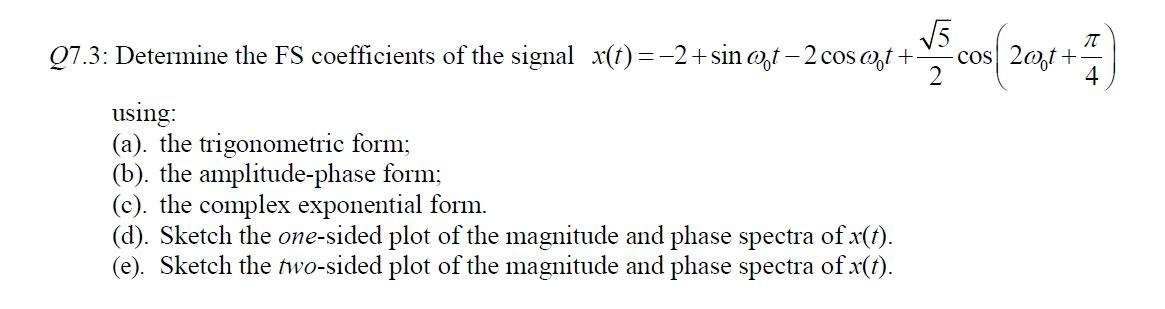 Solved Determine the FS coefficients of the signal x(t) = -2 | Chegg.com