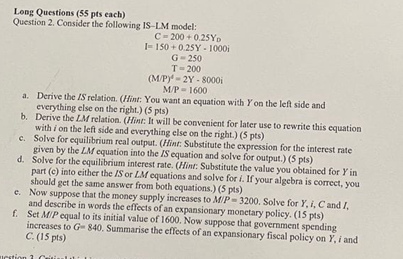 Solved Long Questions (55 pts cach) Question 2. Consider the | Chegg.com