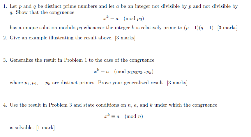 Solved 1. Let p and q be distinct prime numbers and let a be | Chegg.com