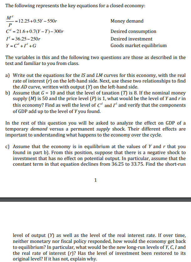 Solved The following represents the key equations for a | Chegg.com