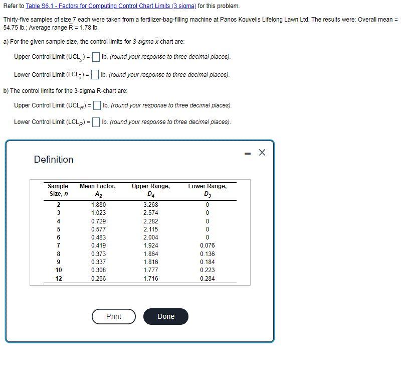 Solved Refer to Table $6.1 - Factors for Computing Control | Chegg.com