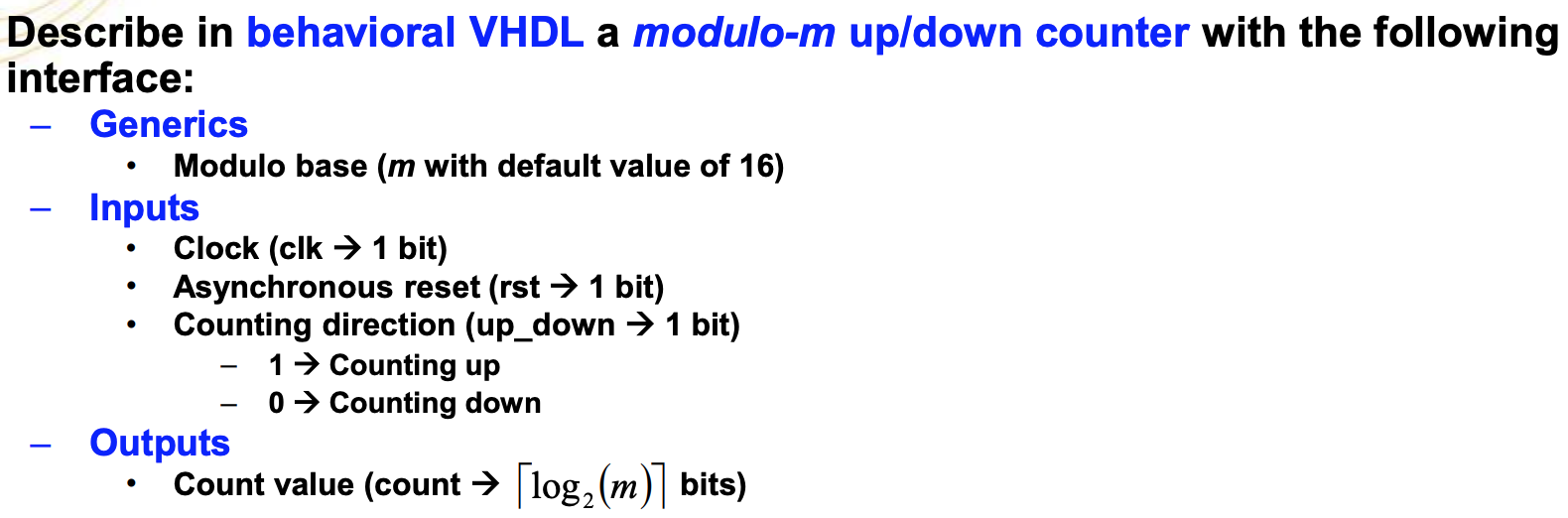 Need VHDL help with code for modulo-m up/down | Chegg.com