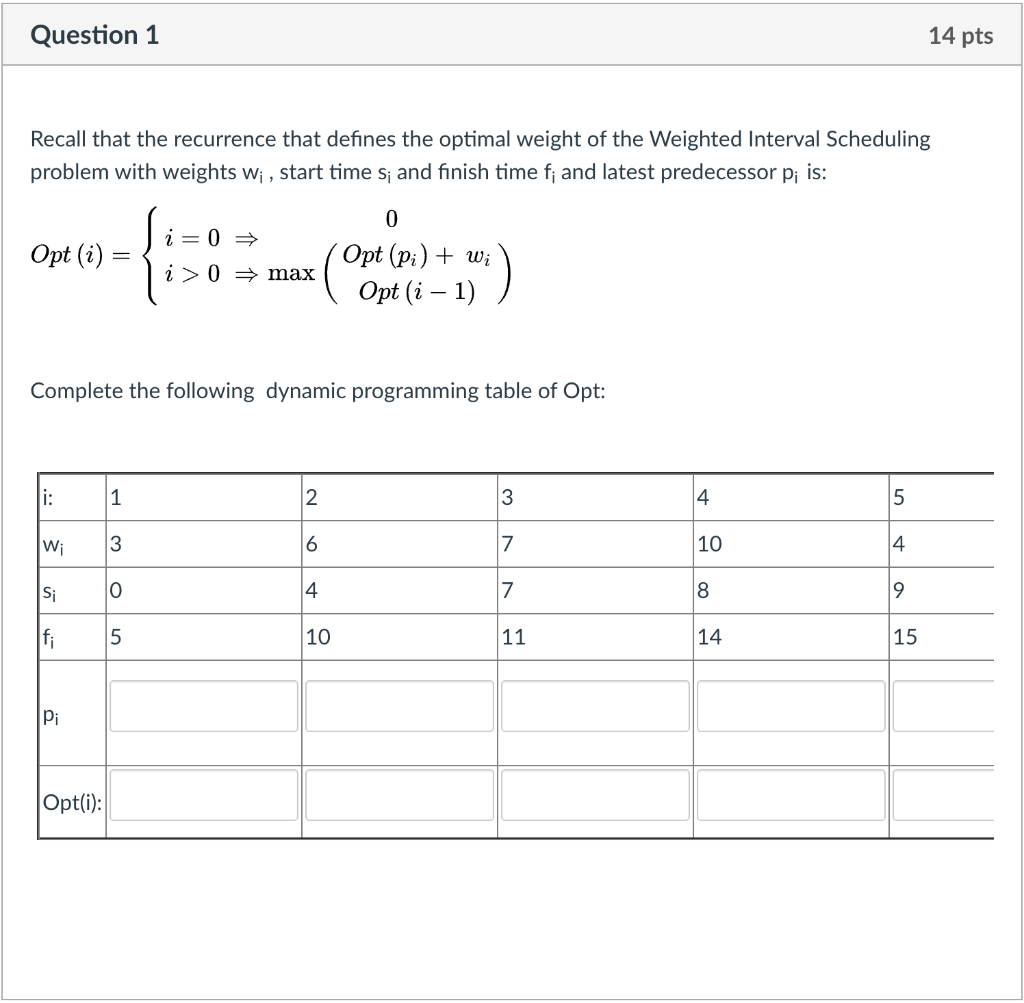 Question 1 14 pts Recall that the recurrence that | Chegg.com