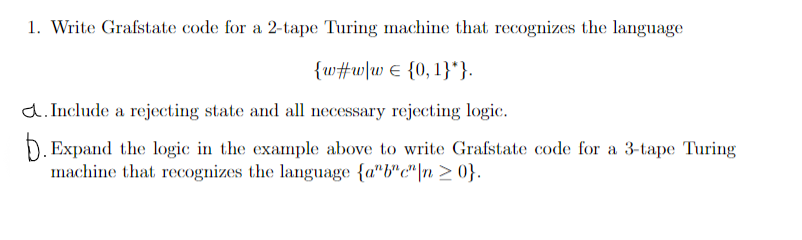 1. Write Grafstate code for a 2-tape Turing machine | Chegg.com