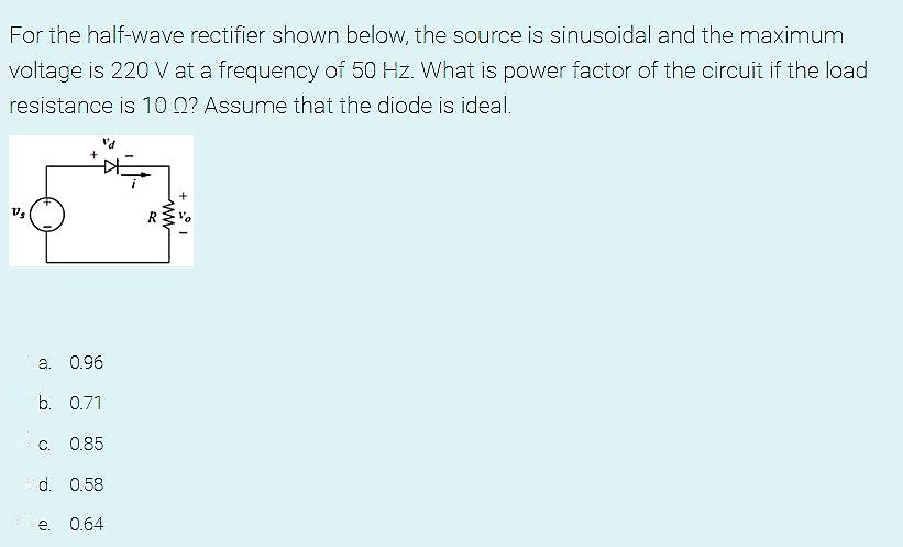 Solved For the half-wave rectifier shown below, the source | Chegg.com