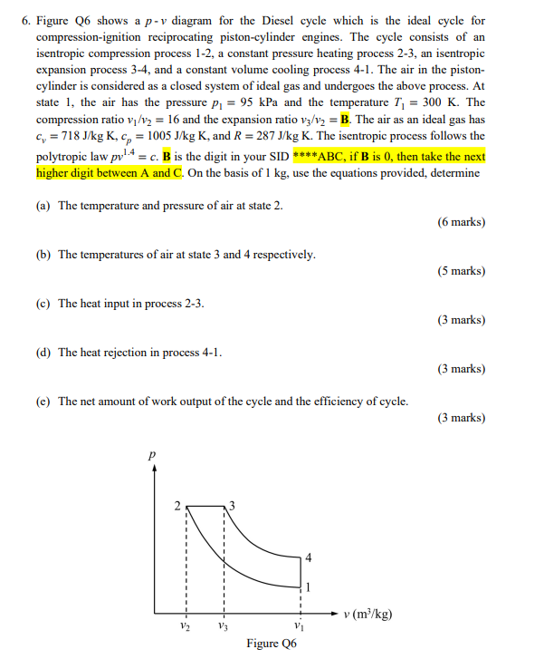 Solved 6. Figure 26 shows a p-v diagram for the Diesel cycle | Chegg.com