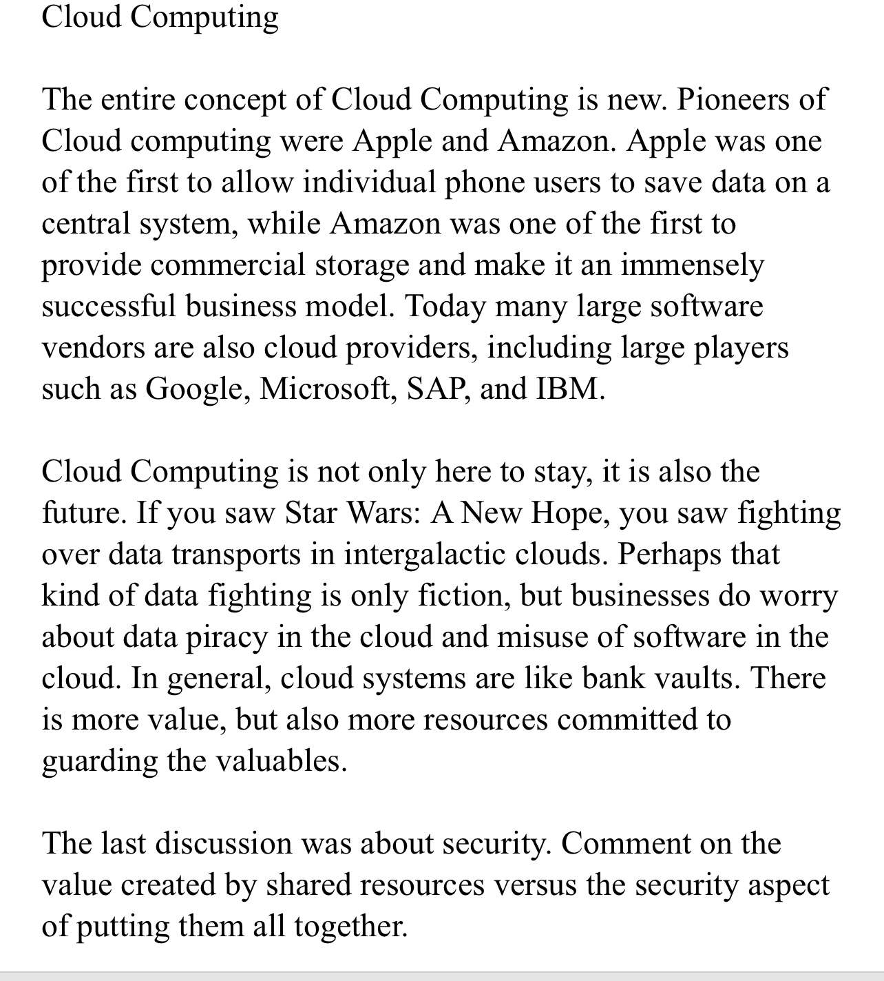 Solved Cloud ComputingThe entire concept of Cloud Computing | Chegg.com