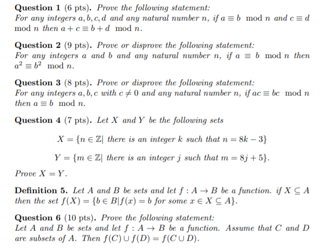 Solved Question 1 (6 pts). Prove the following statement: | Chegg.com
