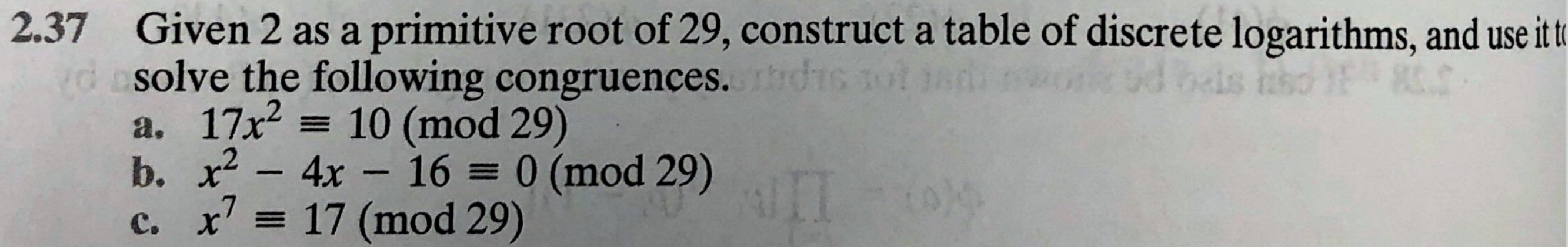 Solved 2.37 Given 2 as a primitive root of 29, construct a | Chegg.com