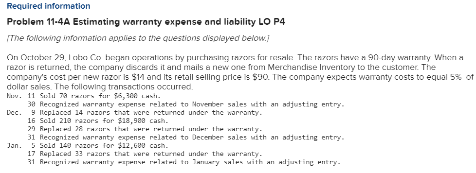 Solved Required information Problem 11-4A Estimating | Chegg.com