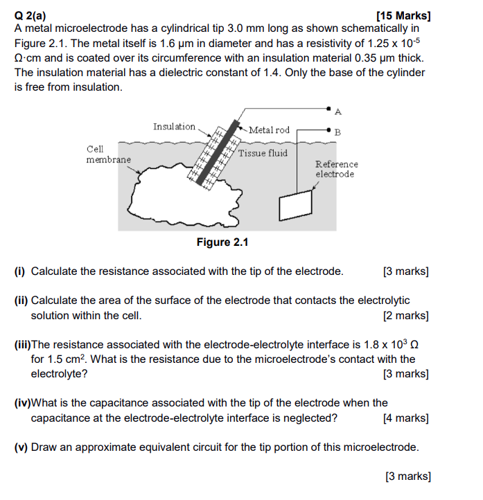 Solved Q 2(a) [15 Marks] A metal microelectrode has a | Chegg.com