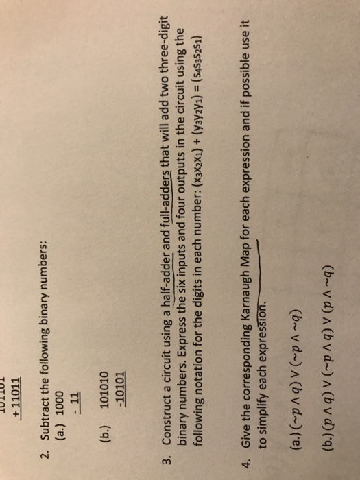 Solved + 11011 Subtract the following binary numbers: (a.) | Chegg.com