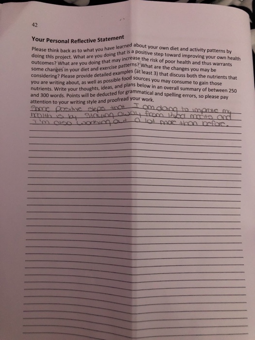 Solved 42 Your Personal Reflective Statement Please doing | Chegg.com