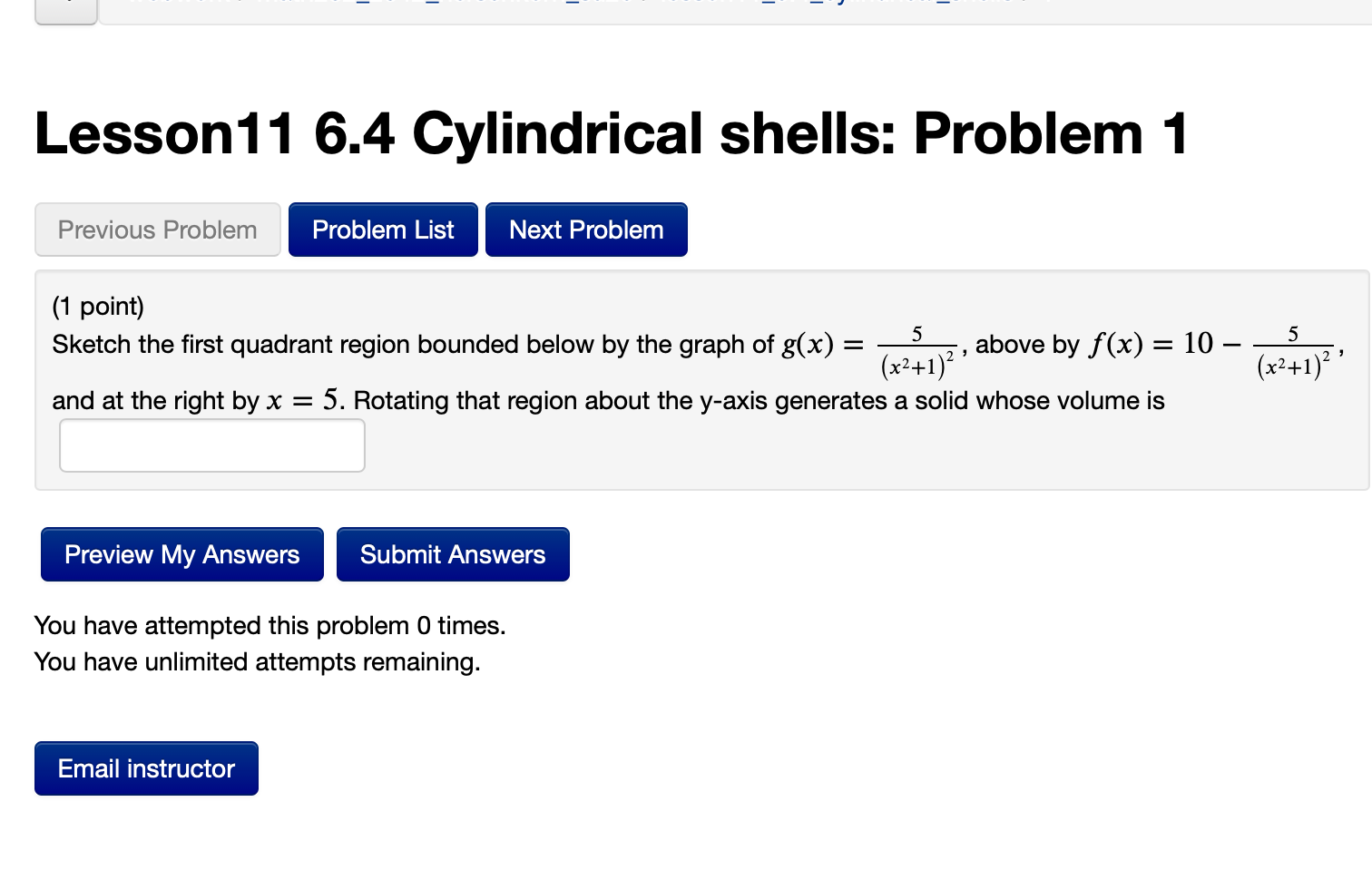 Solved Lesson11 6.4 Cylindrical shells: Problem 1 Previous | Chegg.com