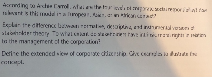 Solved According to Archie Carroll, what are the four levels | Chegg.com