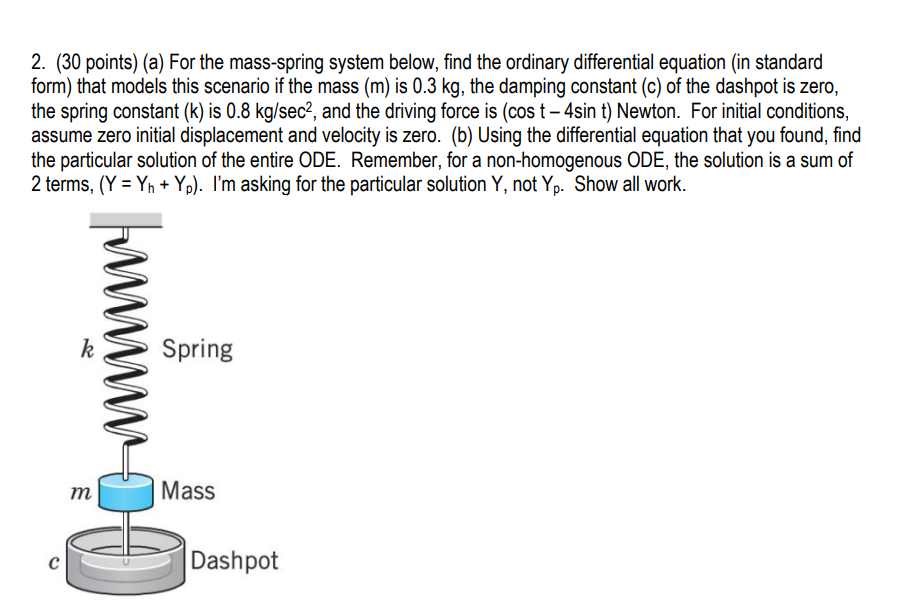 Solved 2. (30 points) (a) For the mass-spring system below, | Chegg.com