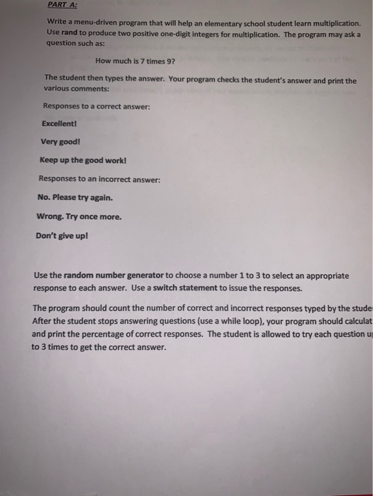 Solved PART A: Write a menu-driven program that will help an | Chegg.com
