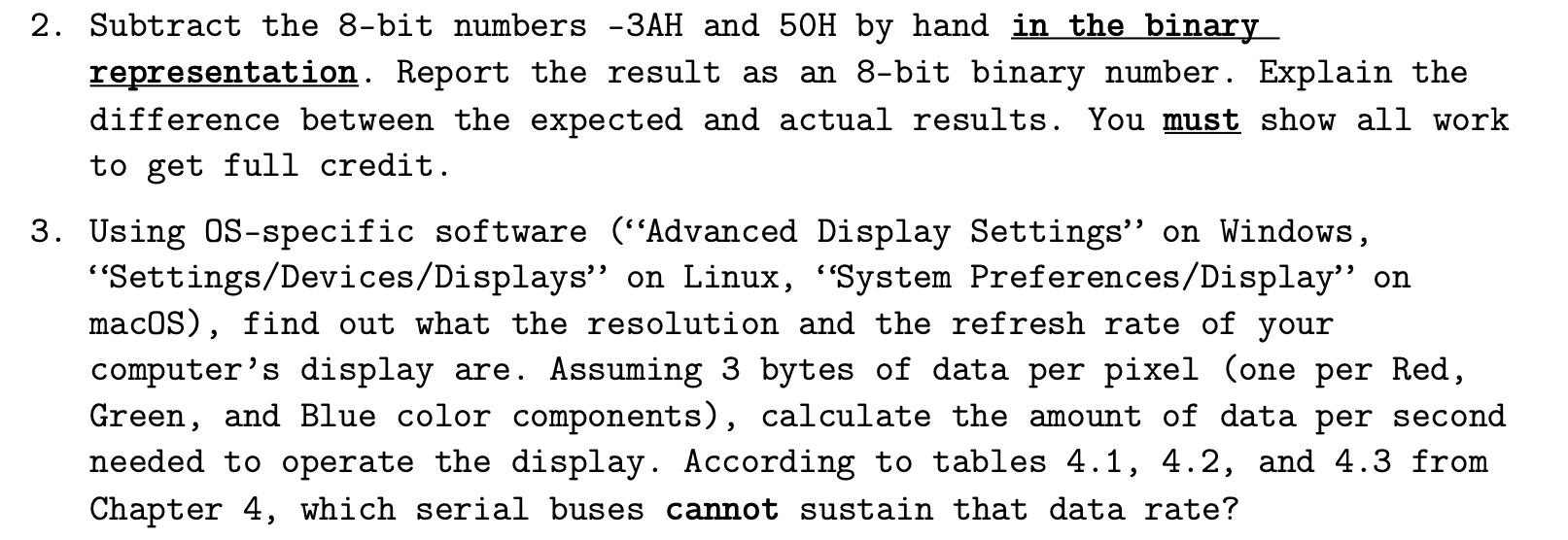Solved 2. Subtract the 8-bit numbers −3AH and 50H by hand in | Chegg.com