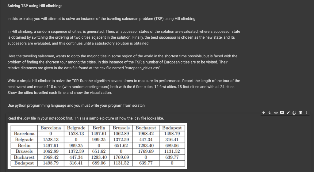 Solved Solving TSP using Hill climbing: In this exercise, | Chegg.com