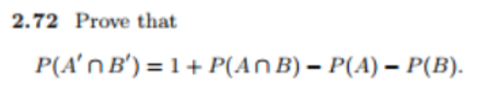 Solved 2.72 Prove that P(A'nB) 1P(An B) P(A)- P(B) | Chegg.com