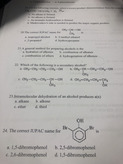 Solved e. 3-phenylhexane d. 4-phenylhexane 19. For the | Chegg.com