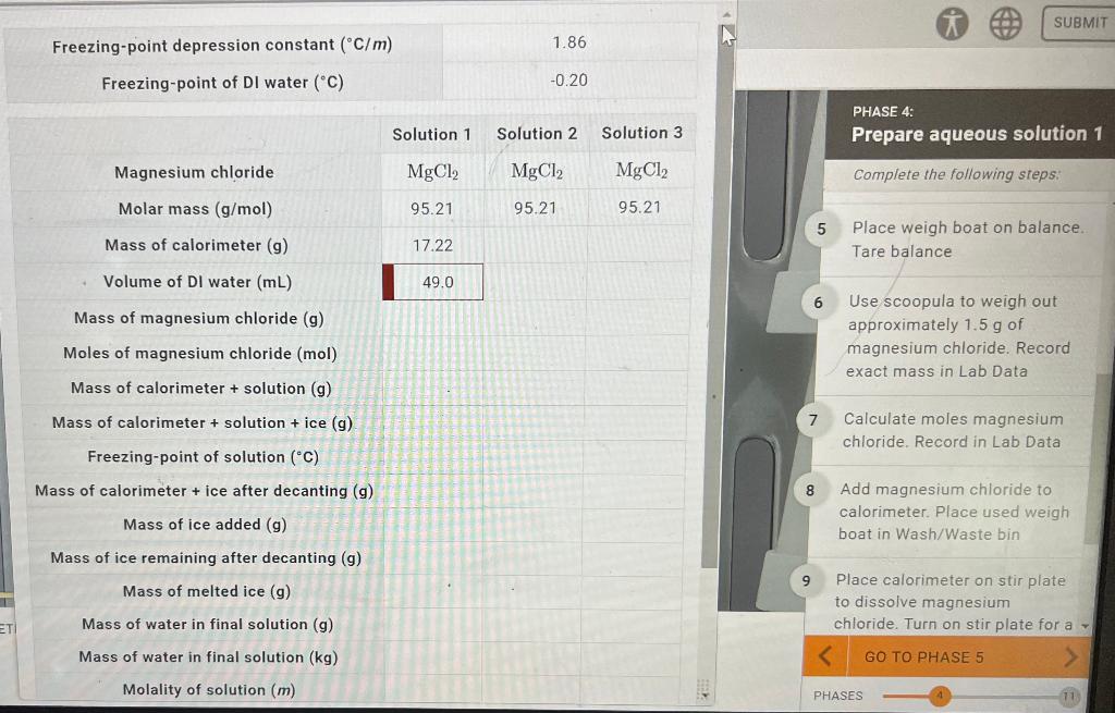 PHASE 4: Prepare aqueous solution Complete the | Chegg.com