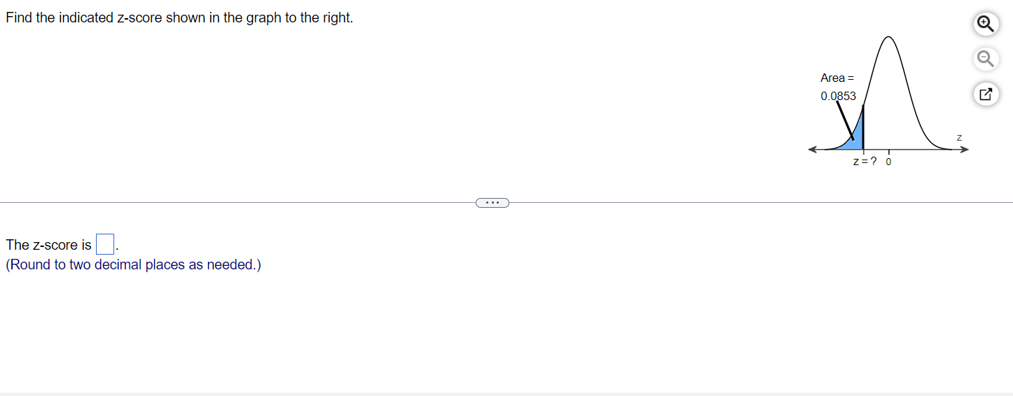 [Solved]: Find the indicated z-score shown in the graph to