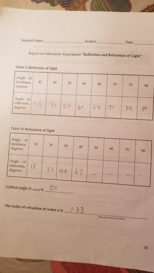 Solved Section te Student Name Report on Laboratory | Chegg.com