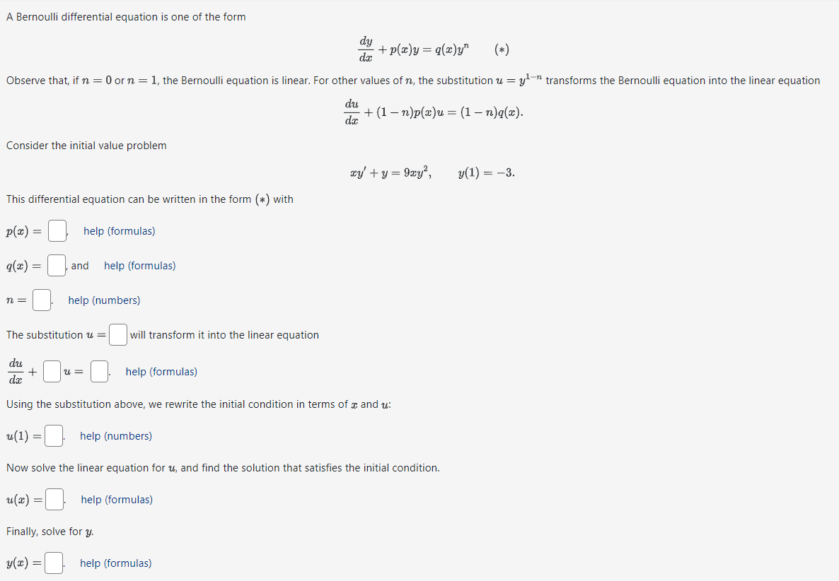 Solved A Bernoulli differential equation is one of the form | Chegg.com