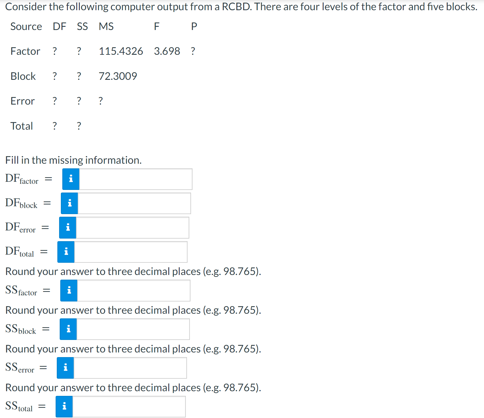 Solved Consider the following computer output from a RCBD. | Chegg.com