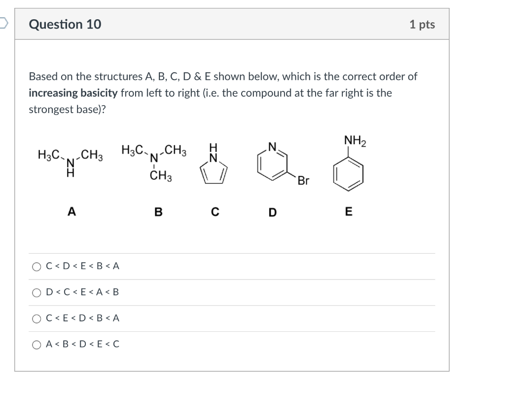 Solved Question 10 1 pts Based on the structures A, B, C, D | Chegg.com