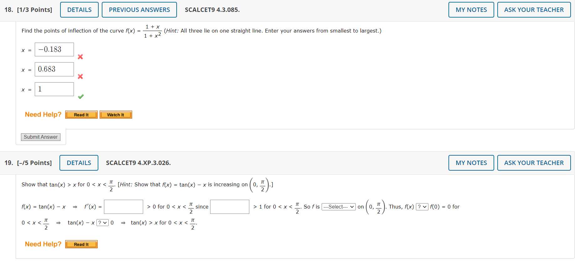 Solved [1/3 Points] SCALCET9 4.3.085. Find the points of | Chegg.com